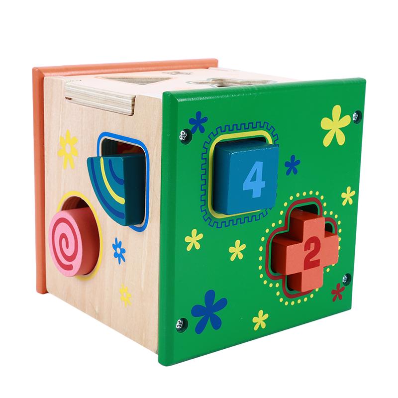 Buy Wooden Sorting Cube Intellectual 13 Holes Shape Kids Educational ...