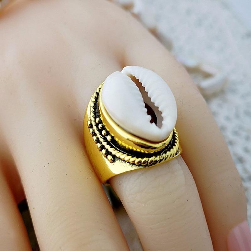 Buy Bohemian Natural Sea Shell Antique Ring for Women Summer Beach Hard ...