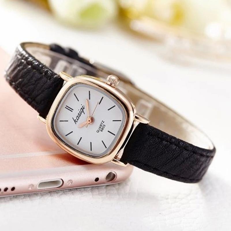 GZDL Casual Women Quartz Wristwatch Leather Strap Stainless Thin Square ...