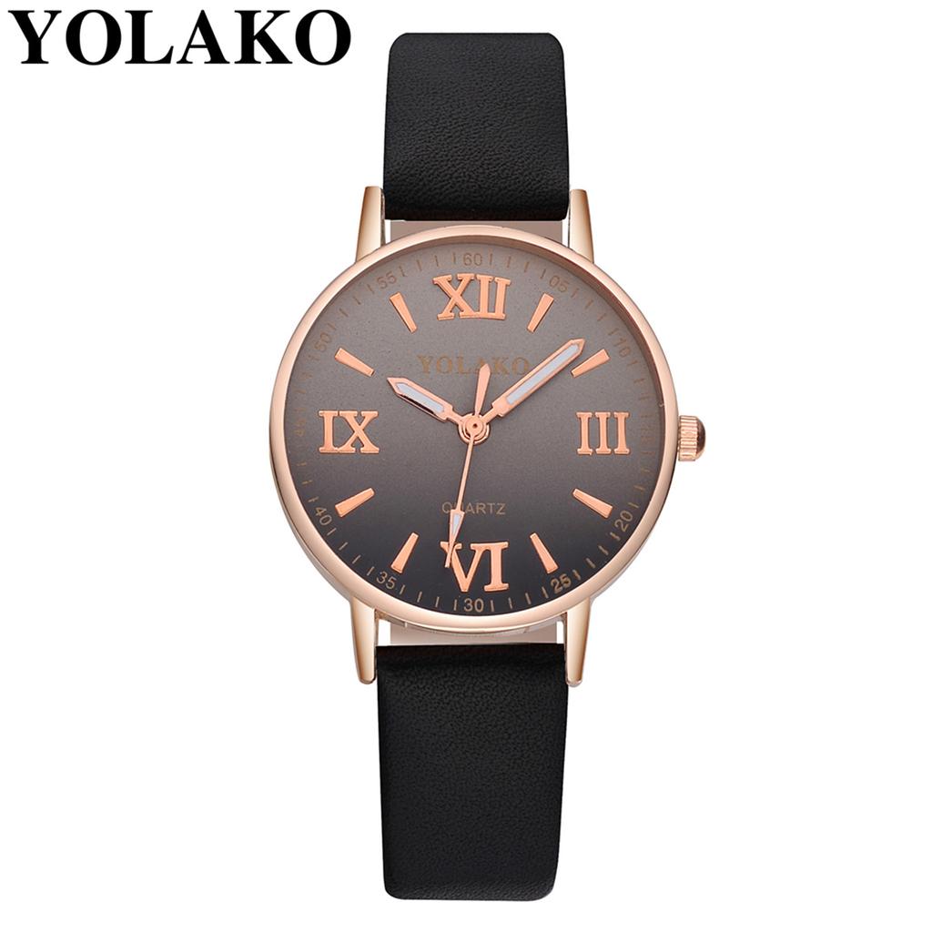 Buy YOLAKO Ladies Casual Fashion Quartz Watch Leather Strap Watch ...