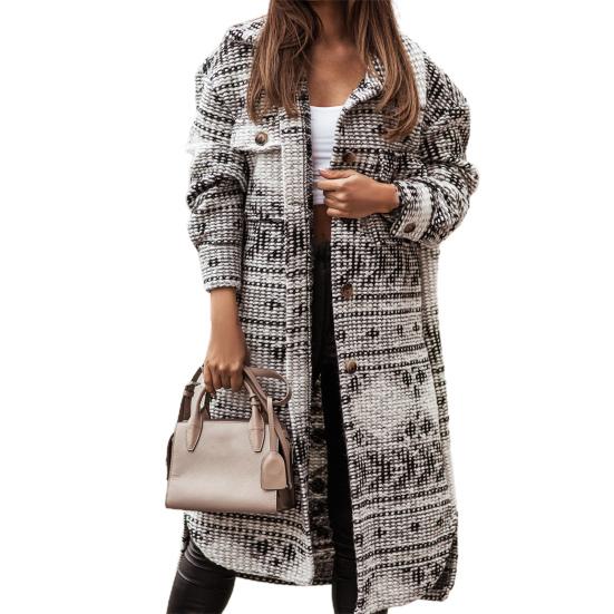 Buy Women Oversize Single breasted Thick Side Slit Coat Vintage Print ...