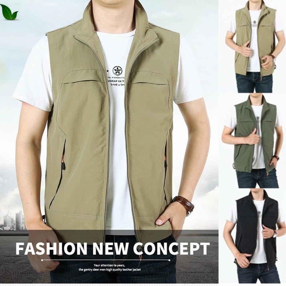 Buy HIT IT Fashion Men Casual Solid Outdoor Quick-drying Vest Jacket ...