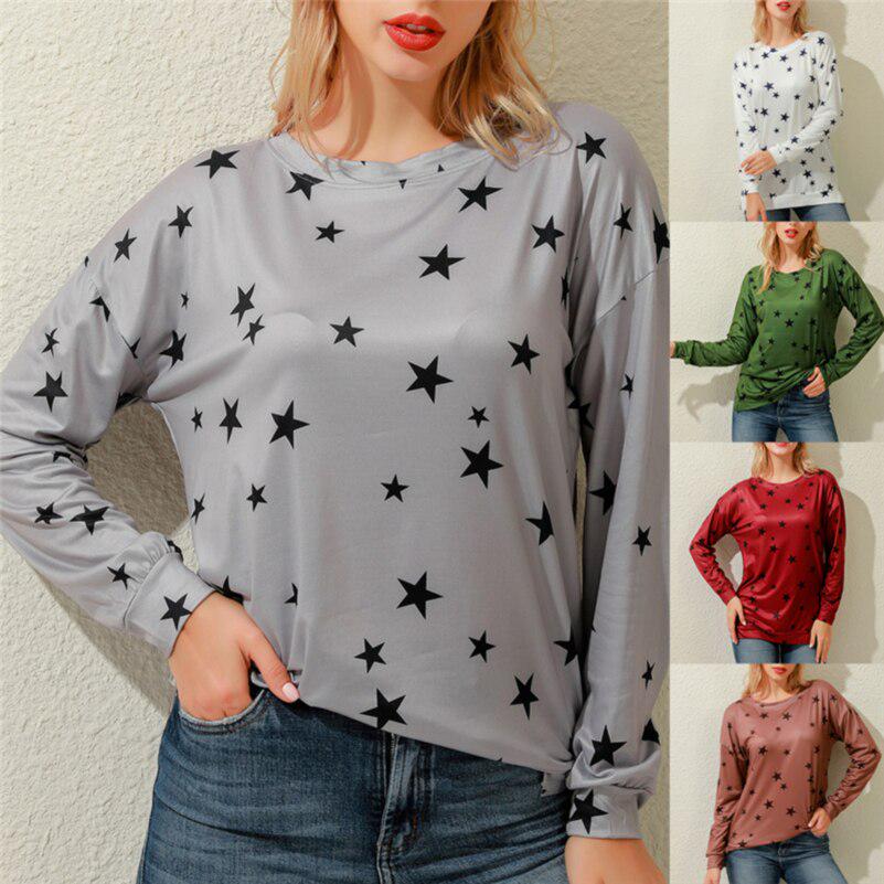 Buy 1Pc Star Print Women's Long Sleeves Tops Autumn Lady Female Tops ...