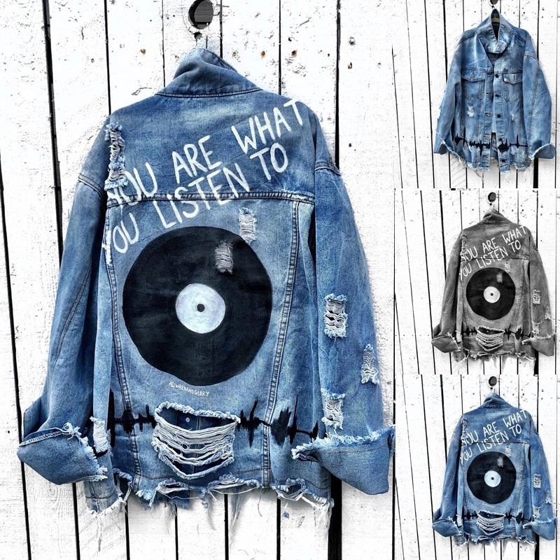 Buy Women Autumn Fashion Coat Ladies Compact Disc Print Casual Jacket ...