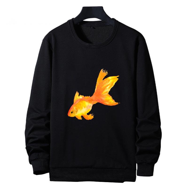 Unisex Drawing Sweater Artistic Gold Fish Print Long Sleeves Streetwear ...