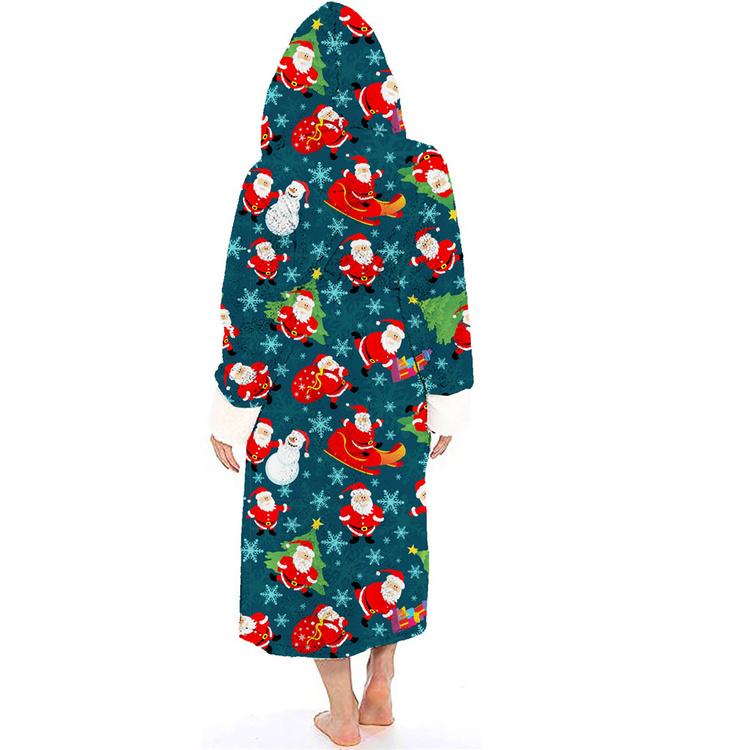 Buy Christmas Printed Long Sleeve Hooded Dressing Gown Ladies Warm ...