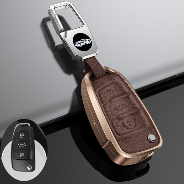 Buy Leather Alloy Car Remote Key Case Cover Protective Shell For C6 R8 ...