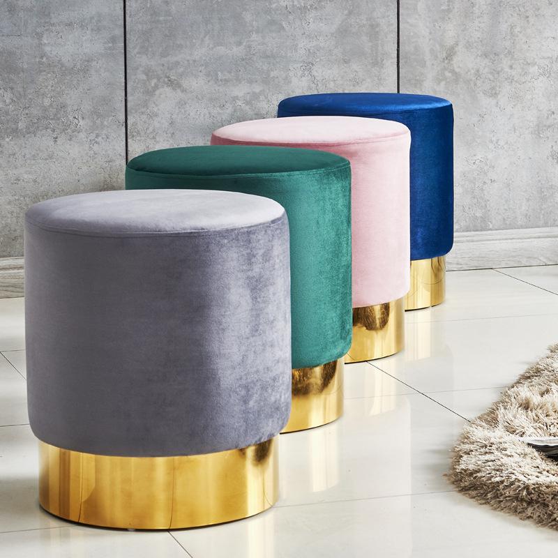 Buy Hong Kong Style Sofa Stool Light Luxury Stainless Steel Velvet ...