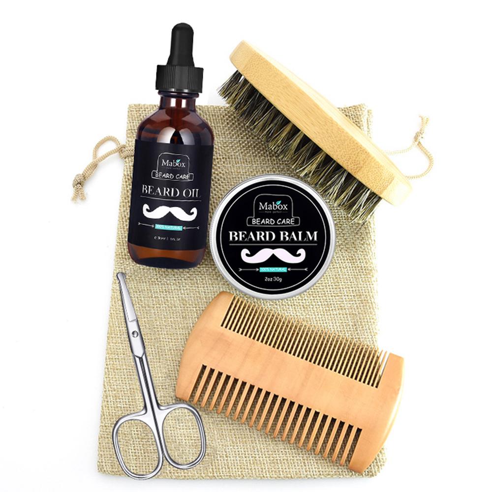 6pcs Beard Grooming Care Kit For Men Mustache Beard Oil Balm Comb Brush ...