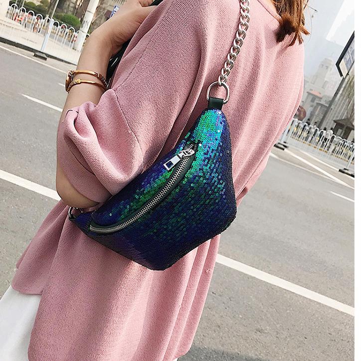 Buy Zipper pocket women fashion chain chest pack single shoulder strap ...