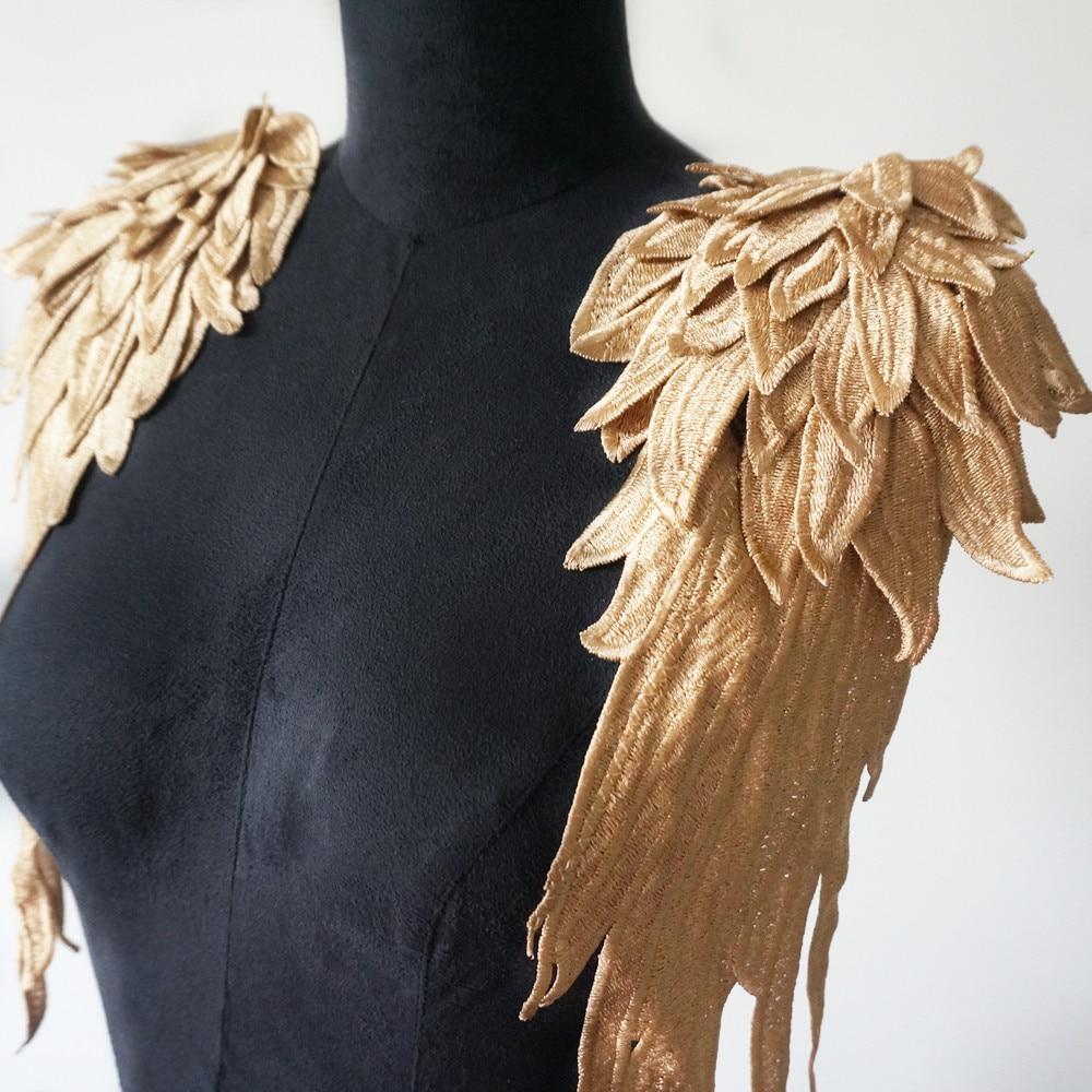 Buy 1 Pair Gold Brown Embroidery Angel Wing Applique Sewing Flower ...