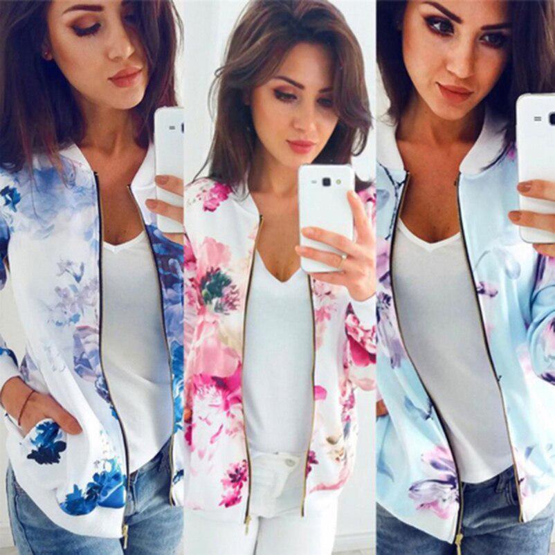 Buy Women Fashion Spring and Autumn Casual Jacket Flower Printed Long ...
