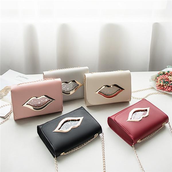 Buy Fashion Big Lips Shoulder Bag Women Shiny Stars Leather Purse ...
