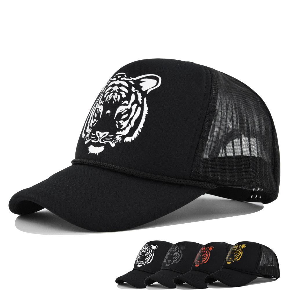 Summer Mesh Baseball Cap Printed Tiger Snapback Hat Men Solid Color ...