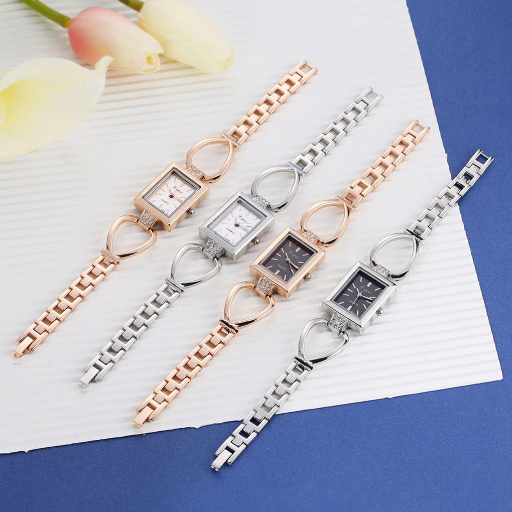 Buy Square Shaped Women Girls Watch Bracelet Quartz Rhinestone Decor ...