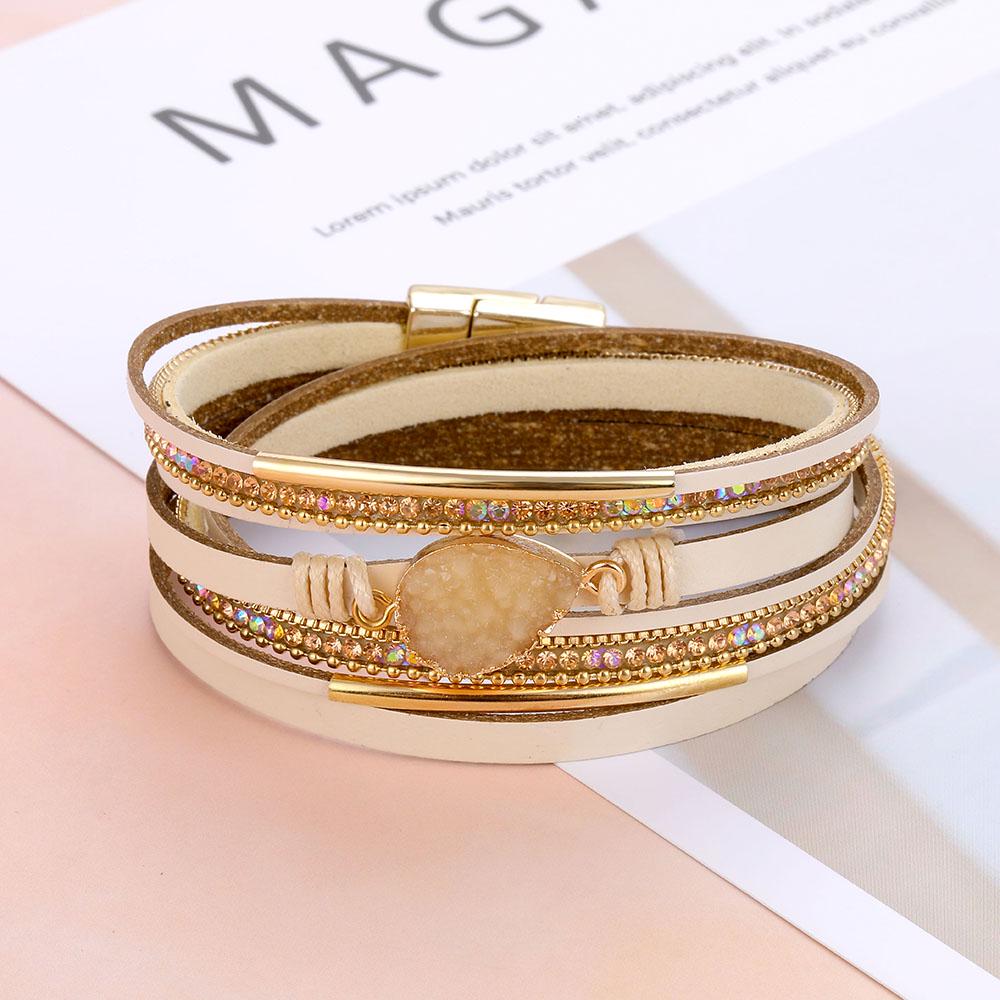 Bohemian Multilayer Colorful Round Crystal Leather Bracelet Women's ...