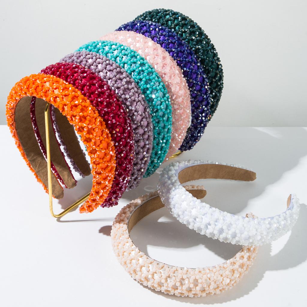 Full Diamond Hand-woven Beaded Headbands Crystal Grid Hair Accessories ...