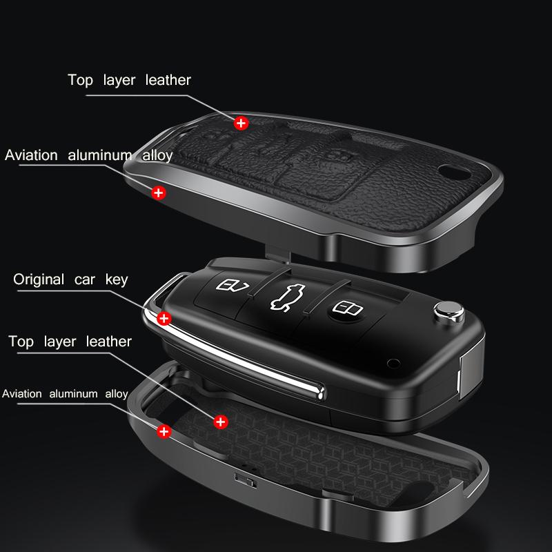 Buy Leather Alloy Car Remote Key Case Cover Protective Shell For C6 R8 ...