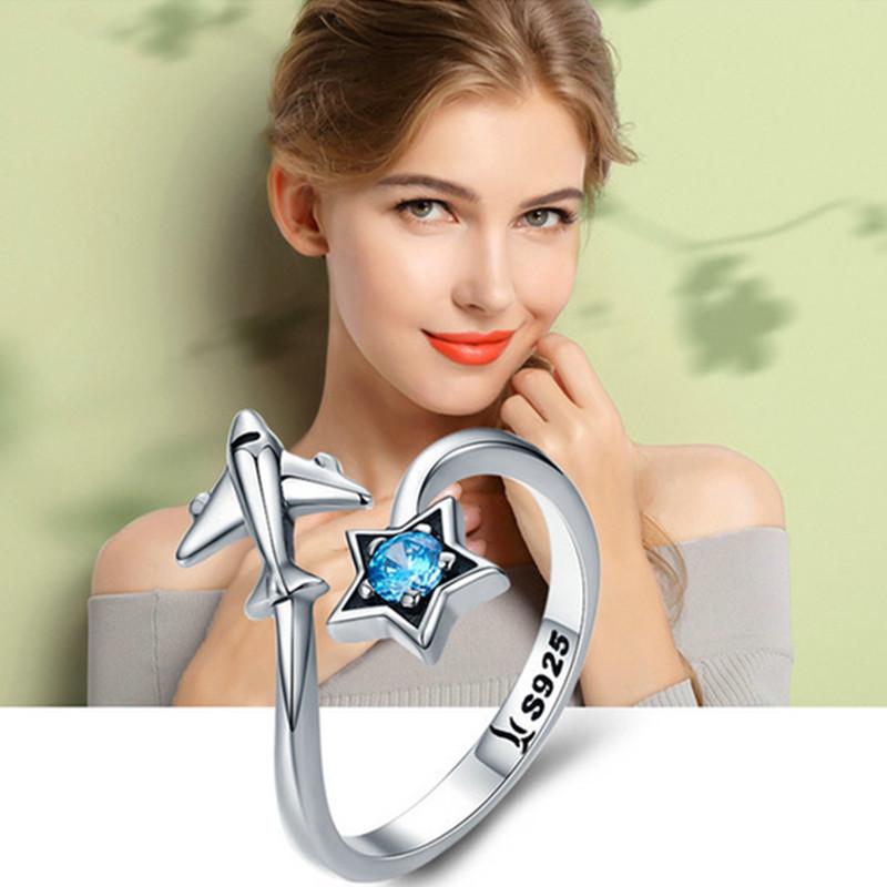 Buy 100% 925 Sterling Silver Trendy Star Tours Plane Female Finger ...