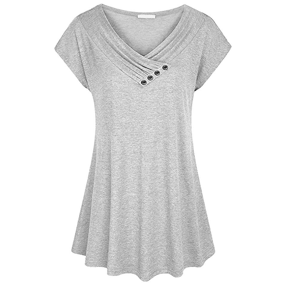 Buy LYF Neckline Ruched Short Sleeve Solid Irregular Pullovers Summer ...