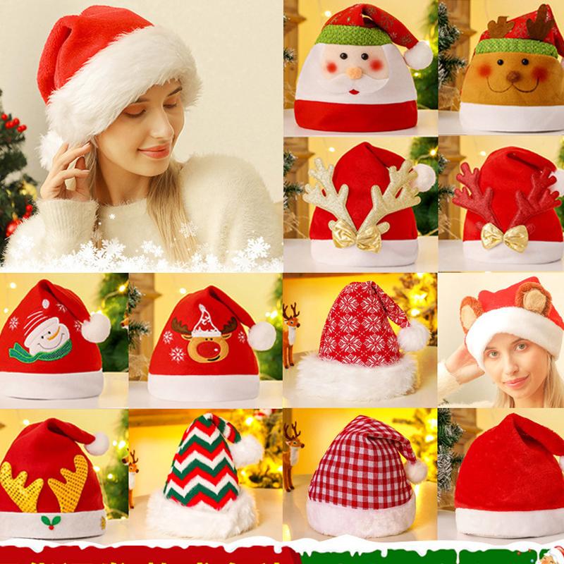 Buy Luxury Thickening Plush Christmas hat Cartoon Checker Santa Hat ...