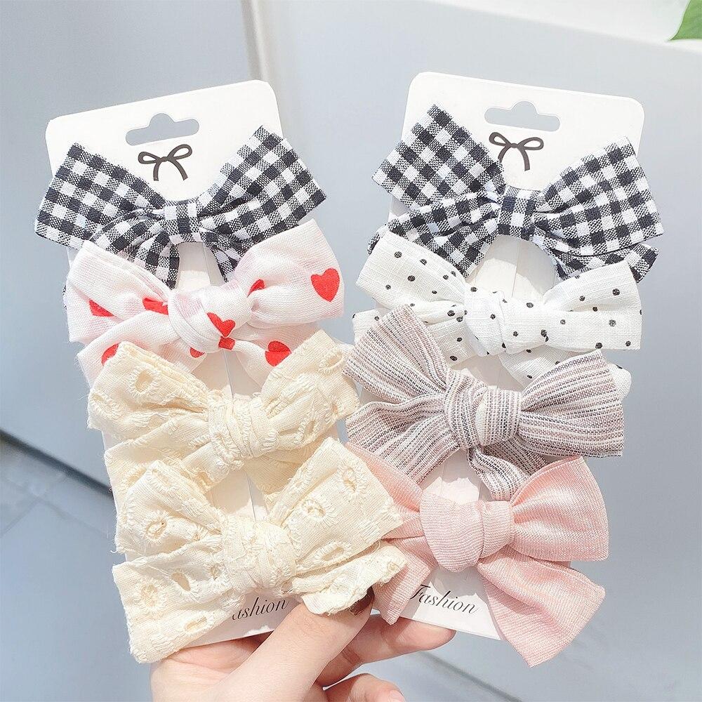 4Pcs/Set Linen Hair Bow Leopard Print Bowknot Hair Clips For Girls ...