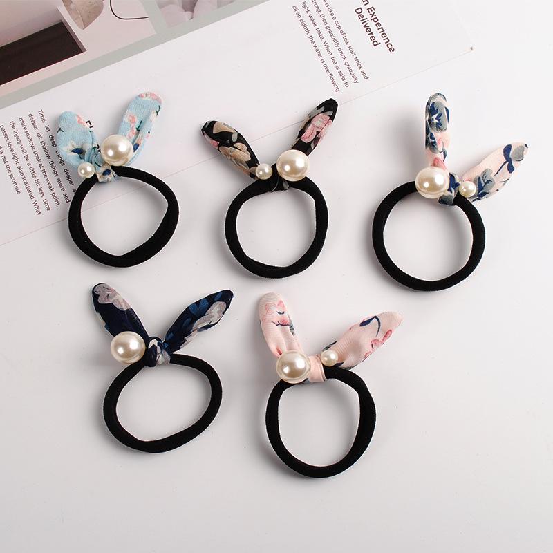 Elastic Rabbit Ear Pearl Headband For Girl Hair Ties Accessories ...