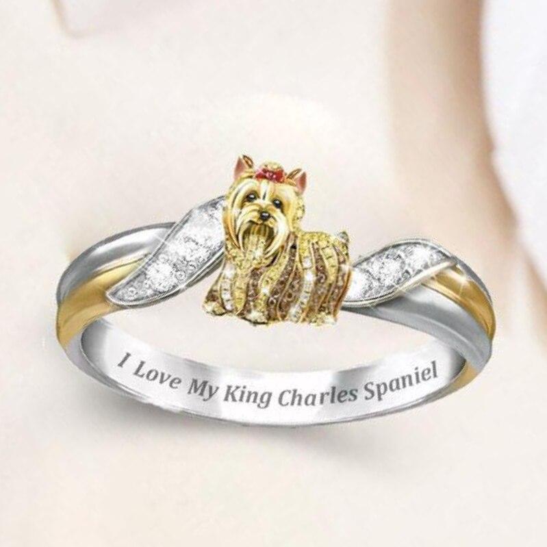 Buy Fashion Cute Dog Rings for Women Gold Color Mocha Crystal ...