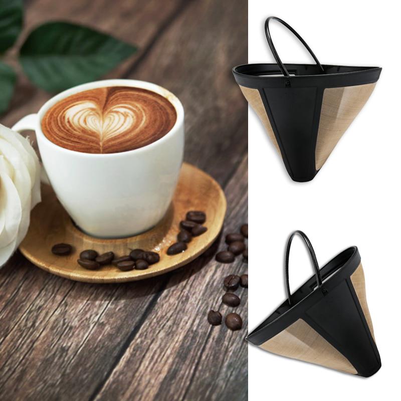 Buy Washable Reusable Permanent Coffee Filter Cone Shape Golden Nylon ...