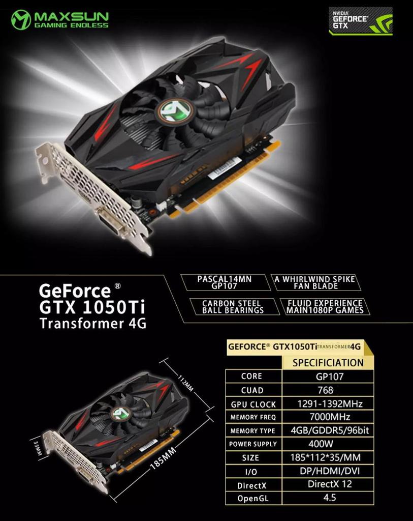 Cheap MAXSUN Graphics Card GTX1050TI Transformers 4GB GDDR5 128bit GPU ...