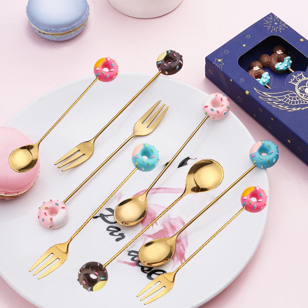 4pcs Stainless Steel Donuts Candy Spoon Fork Kitchen Tableware Dessert ...