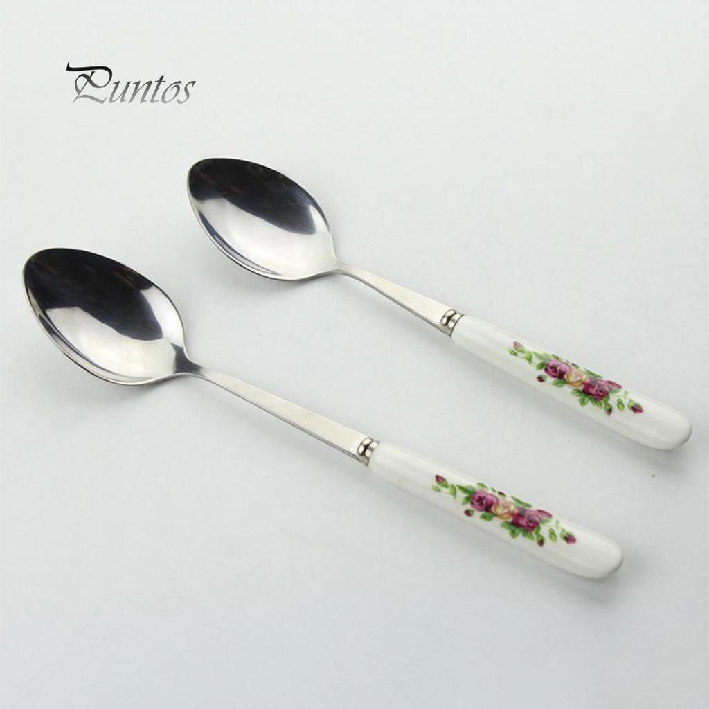 Buy 5 Pcs Kitchen Soup Spoons Rose Ceramic Handle Spoon Set at ...