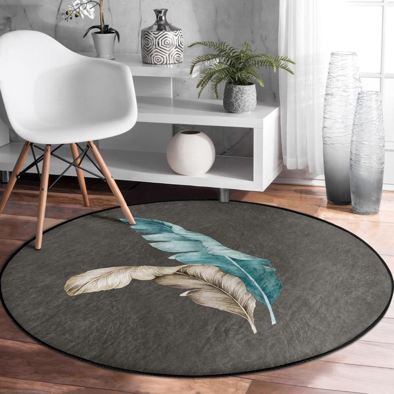 Cheap Deymend Blue and Yellow Feather Pattern Digital Printed Gray ...