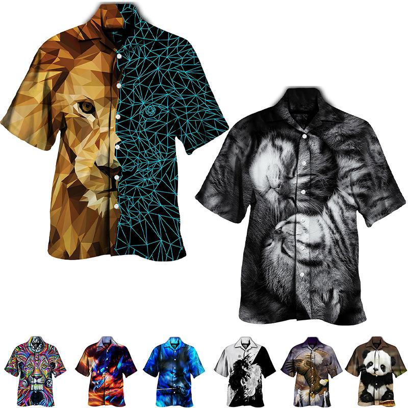 Satın alın Fashion Animal Printed Short Sleeve Shirts Button Plus Size ...