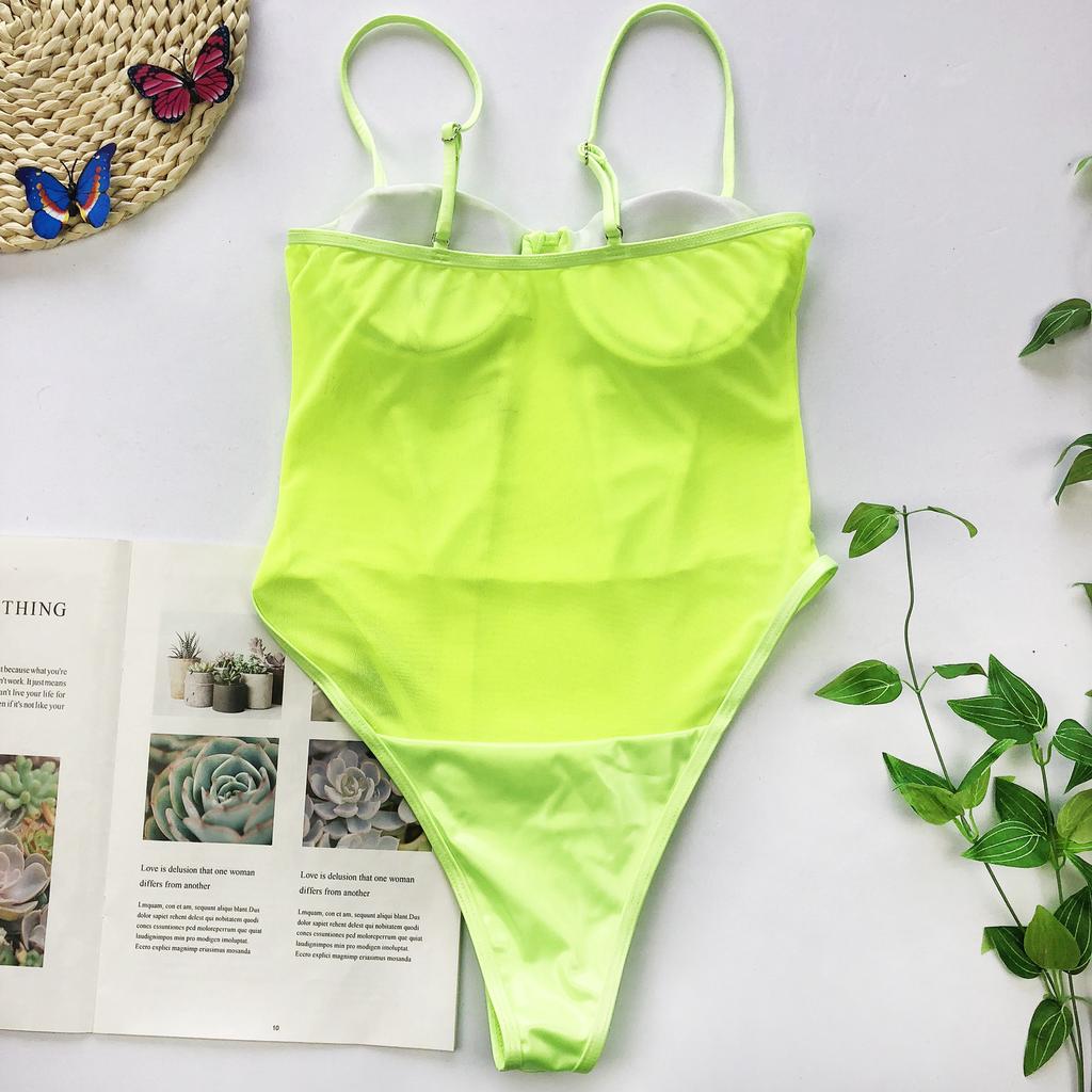 Buy Neon Green Swim Suits Female Bodysuit One Piece Swimsuit Push Up ...