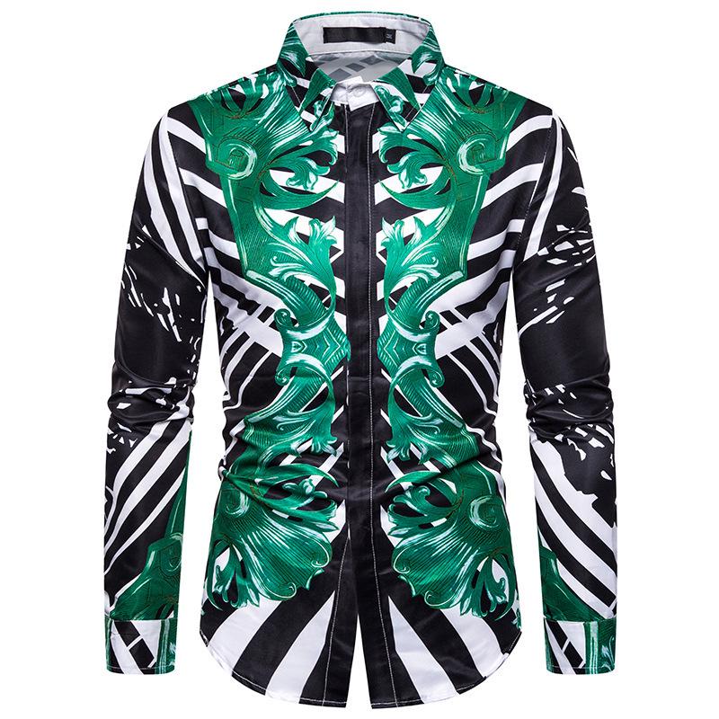 Buy Fashion Green Pattern 3D Print Shirt Men's Long Sleeve Shirt at ...