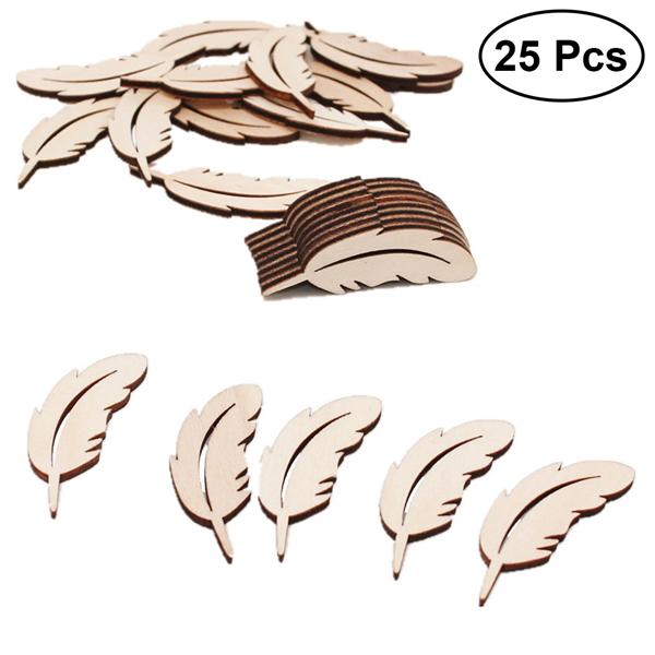 25pcs Feather Shape Wood Slices Embellishments for Wedding DIY Arts ...