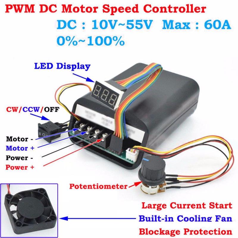 Buy DC 10-55V Digital LED Display Motor Speed Controller CW CCW ...