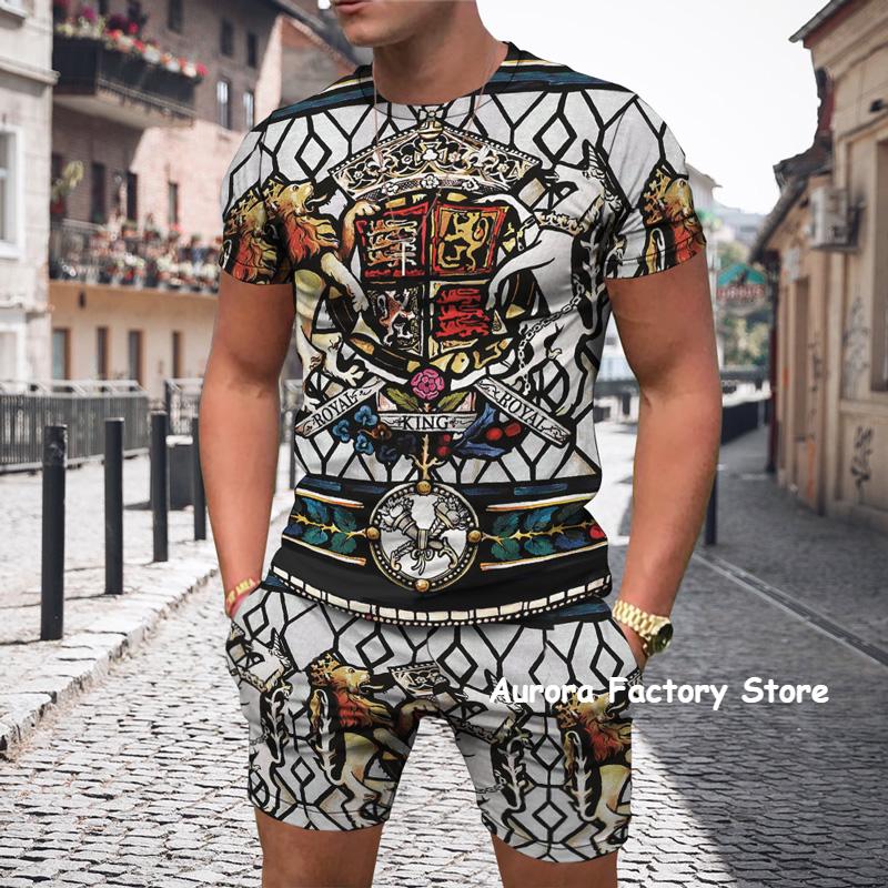 Buy Summer Men's Tracksuit Luxury Leopard Print T-Shirt Shorts Set ...