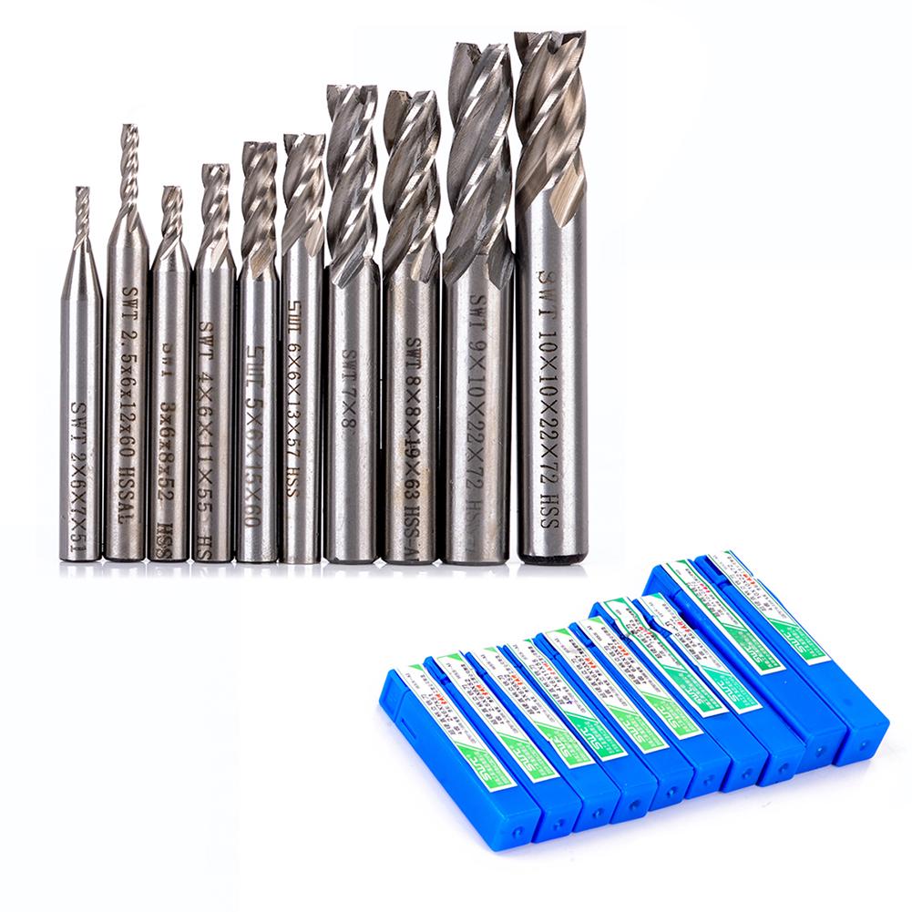 Buy 10 PCS/Set 2-10 MM HSS 4 Flute Super Tough Straight Shank Milling ...