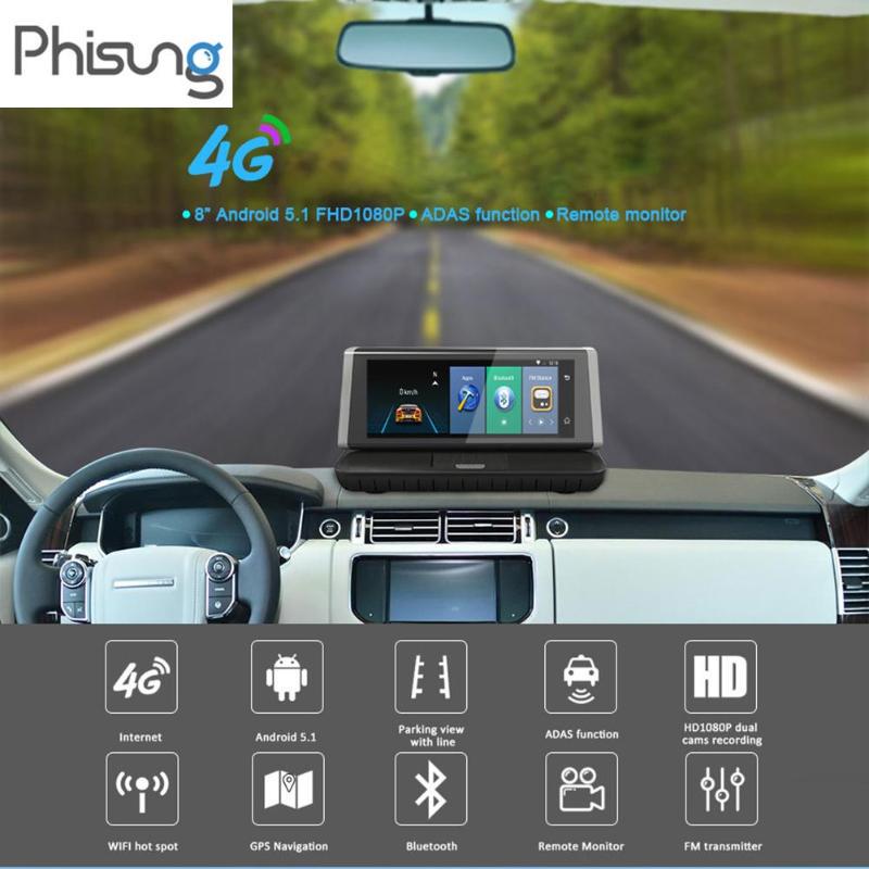 Phisung E02 8in 4G WiFi Android Full HD 1080P Car DVR Camera GPS Dash ...