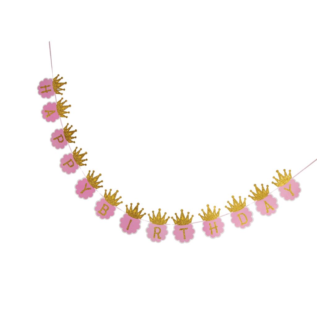 Crown Kid Happy Birthday Party Banner Pulverized Paper Unique Flag Pink ...