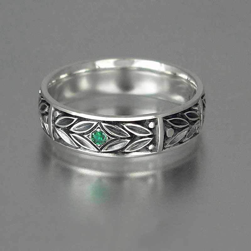 Buy Luxury Unique Leaf Design Inlay Green Cubic Zirconia Ring Band ...