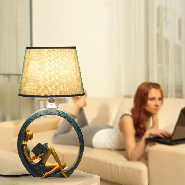 Buy Bedroom Bedside Table Lamp Cloth Lampshade Dimming Night Lights ...