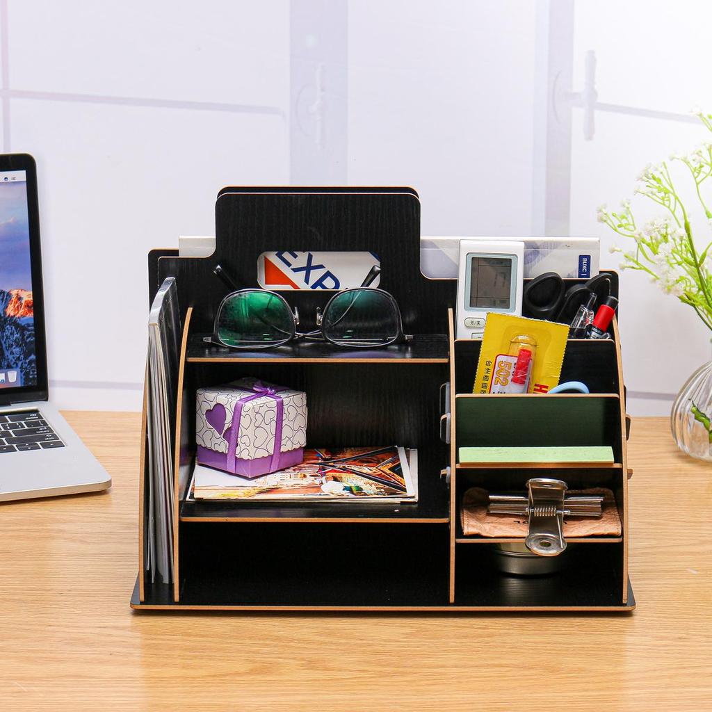 Buy Wooden Desktop Organizer Office Supplies Storage Rack Wooden Desk ...