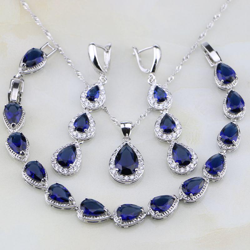 Satın alın Trendy Water Drop Blue Cubic Zirconia Silver Color Jewelry ...