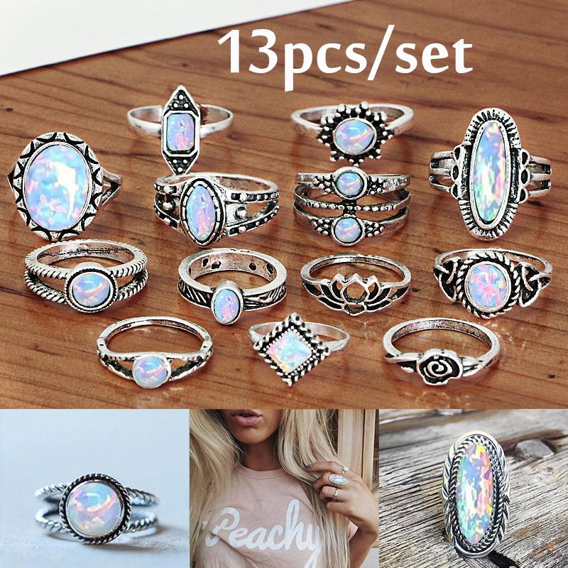Buy 13pcs Colorful Crystal Knuckle Midi Finger Rings Setr for Women at ...