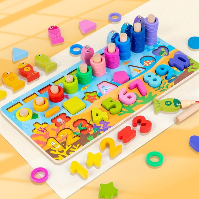Buy Kids Pretend Puzzle Wooden Fishing Math Learning Accessories ...