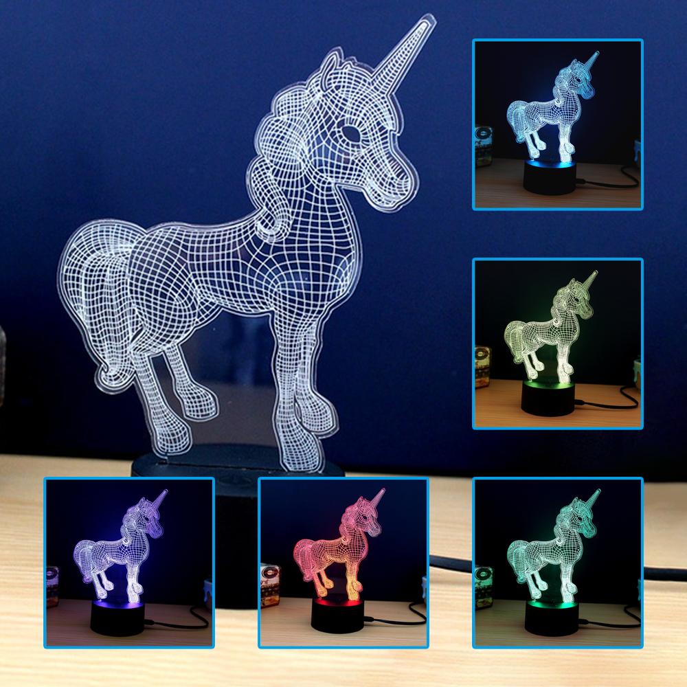 PDTO 3D Unicorn LED Night Light Touch Colour Changing USB Lamp Kids ...
