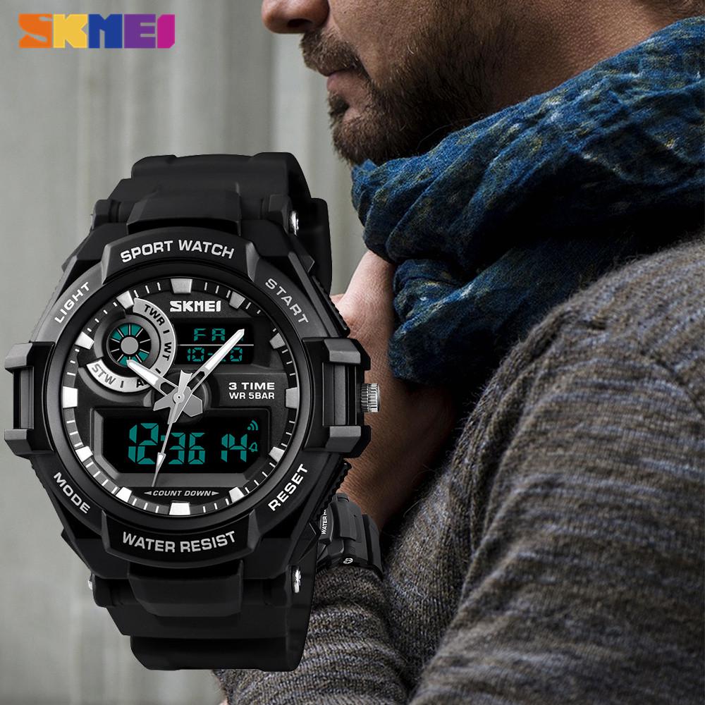 Buy SKMEI Military Watch Men Sport Waterproof PU Leather Strap LED ...